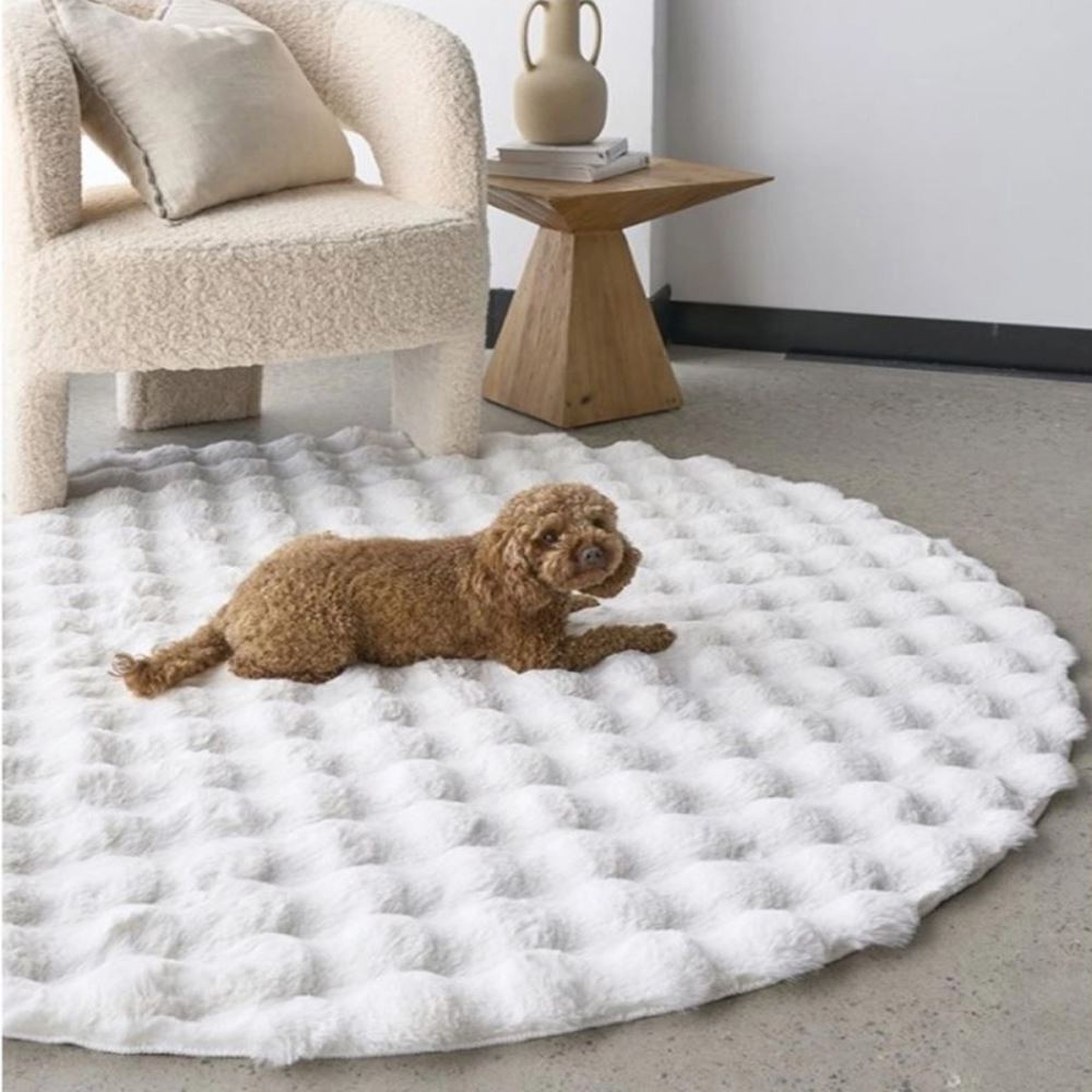 Soft Premium Bubble Rabbit Pelt Plush Carpet Runner - Round - White.