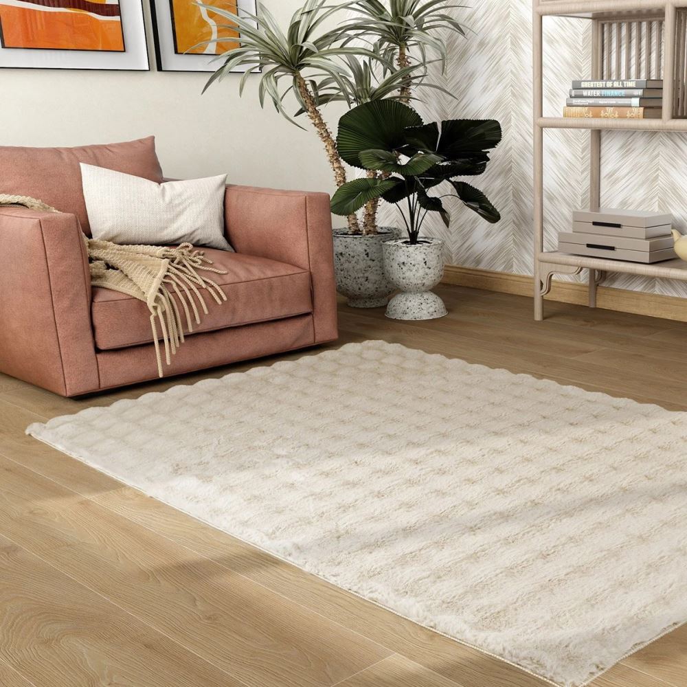 Soft Premium Bubble Rabbit Pelt Plush Carpet Runner - Plain - Stone.