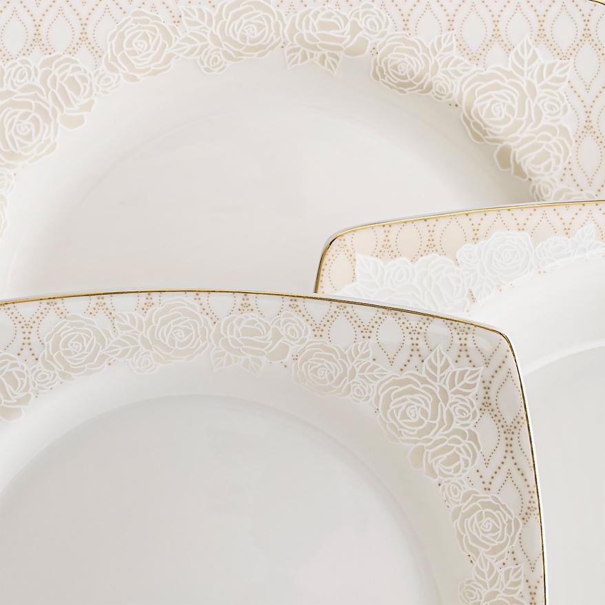 Güral Porselen 61 Parça Kare Caroline Bone Yemek Takımı 8305476.