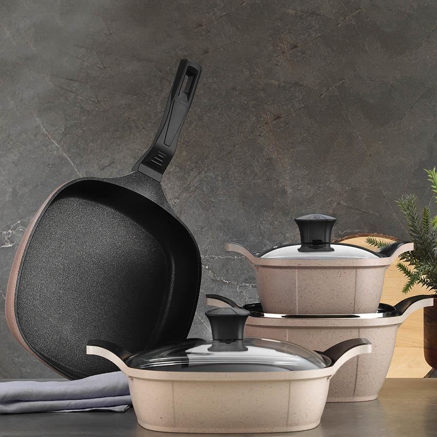 KÜTAHYA QUADRO 7 PARÇA TENCERE TAKIMI BEJ.