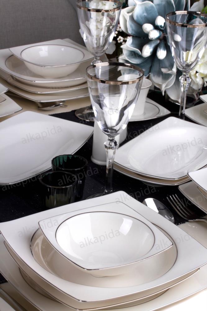 Güral Porselen 85 Parça Kare Caroline Bone Yemek Takımı 85KYT226.