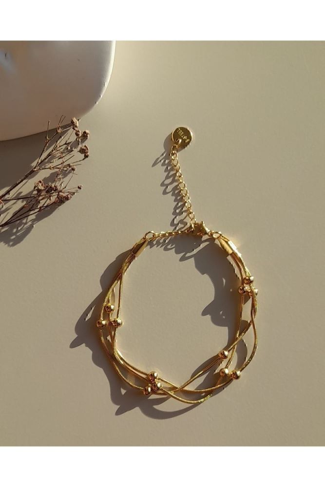 Gold Color Triple Snake Chain Dorika Steel Bracelet - 3168.
