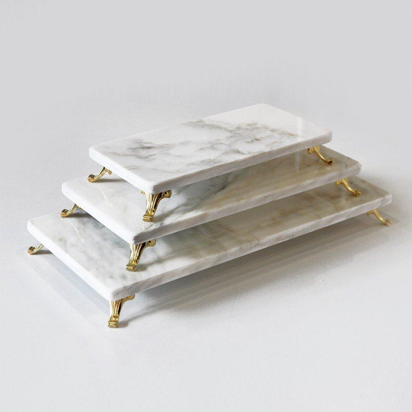 Modest Concept Calacatta Mermer 3lü Sunum Seti Gold.