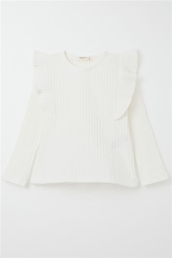 Breeze Girl Long Sleeve Blouse with Ruffled Shoulders Ecru 2-6 Years.