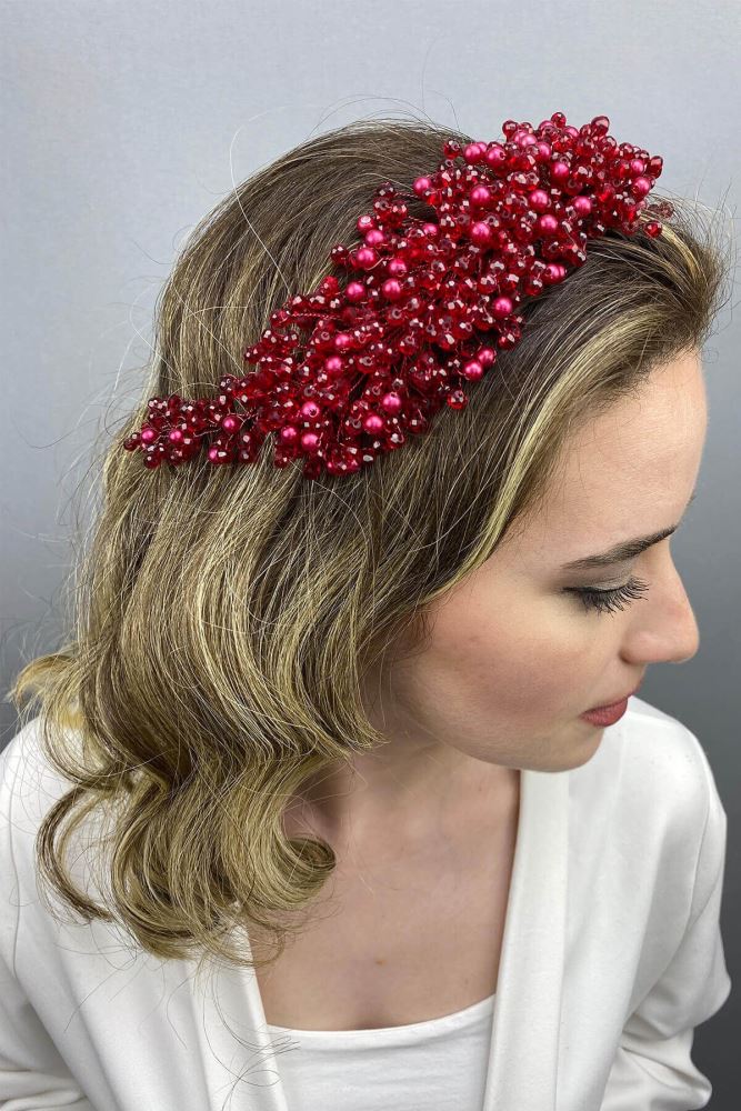 Bordo Lisa Model Gelin Kına Tacı.