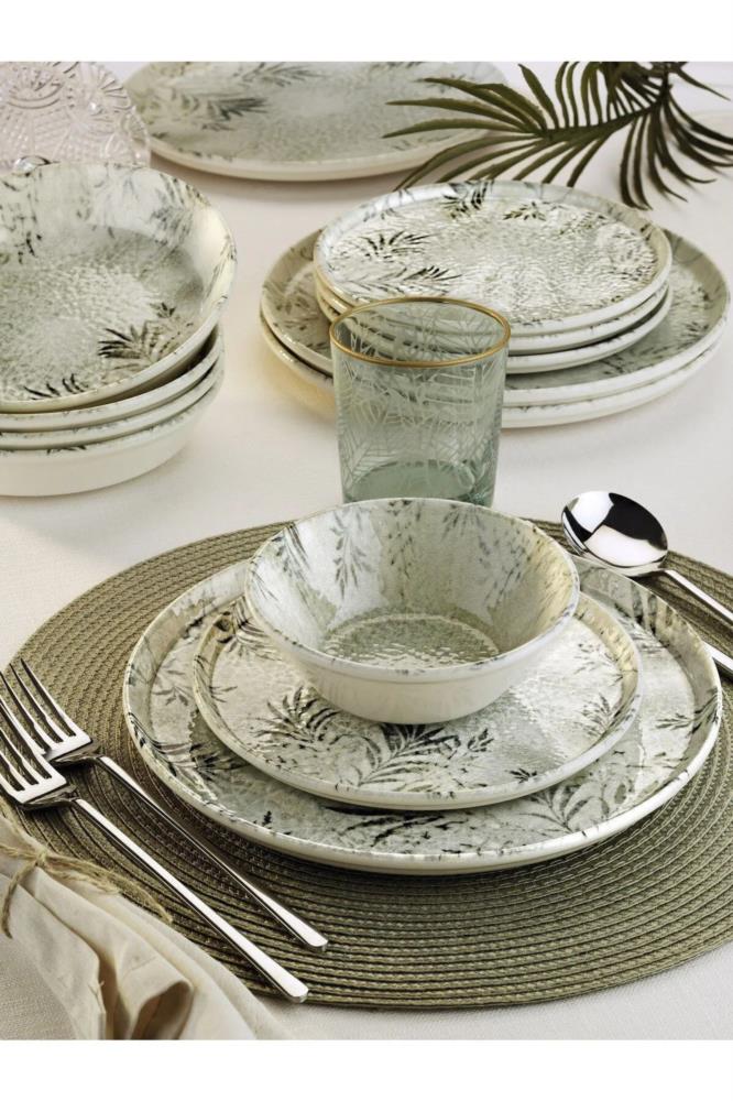 Kitchen Life 24 Piece 6 Person Leaf Whisper Porcelain Dinner Set.