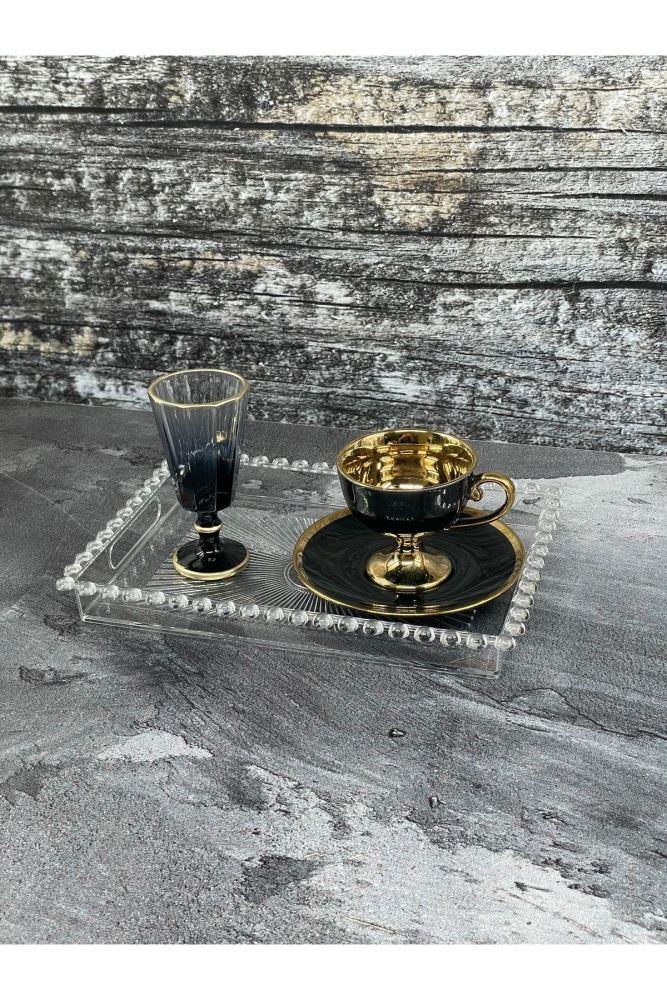 Single Plexiglass Plastic Rectangular Beaded Handled Presentation Serving Tray.