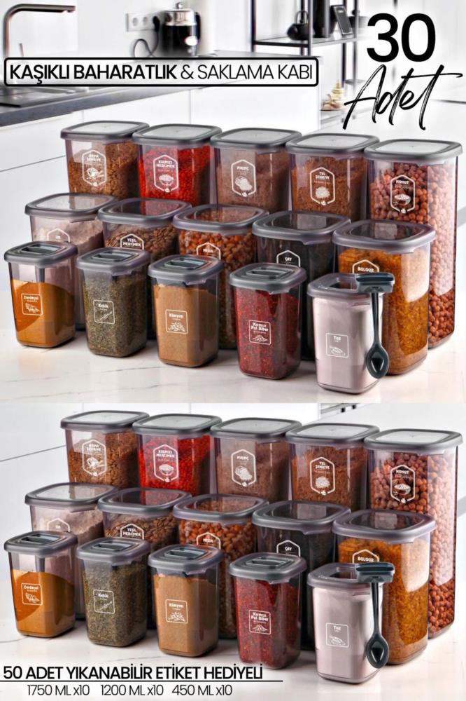 Kitchen Life 30Piece Labeled Square Food Storage Container and Spice ...