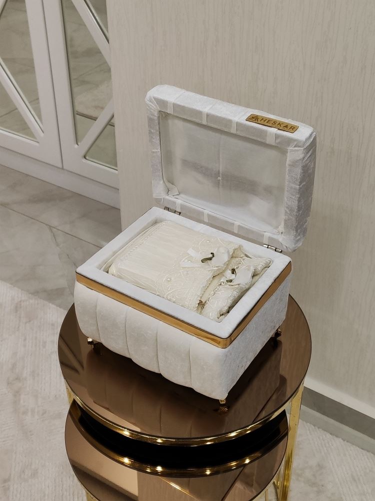 Curved Model Cream Color Covered Velvet Towel Box Portable Towel Holder ...