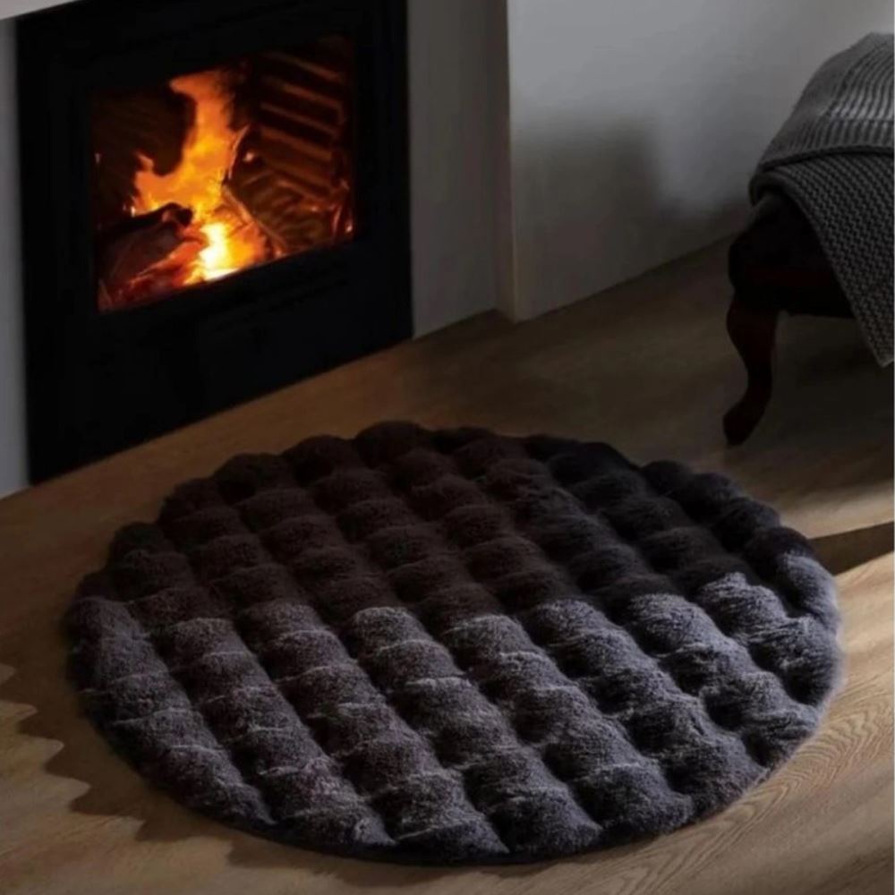 Soft Premium Bubble Rabbit Pelt Plush Carpet Runner - Round - Anthracite.