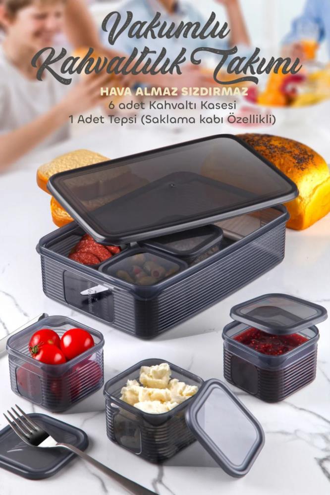 Kitchen Life 7 Piece Vacuum Sealed Airtight Breakfast Set Black.