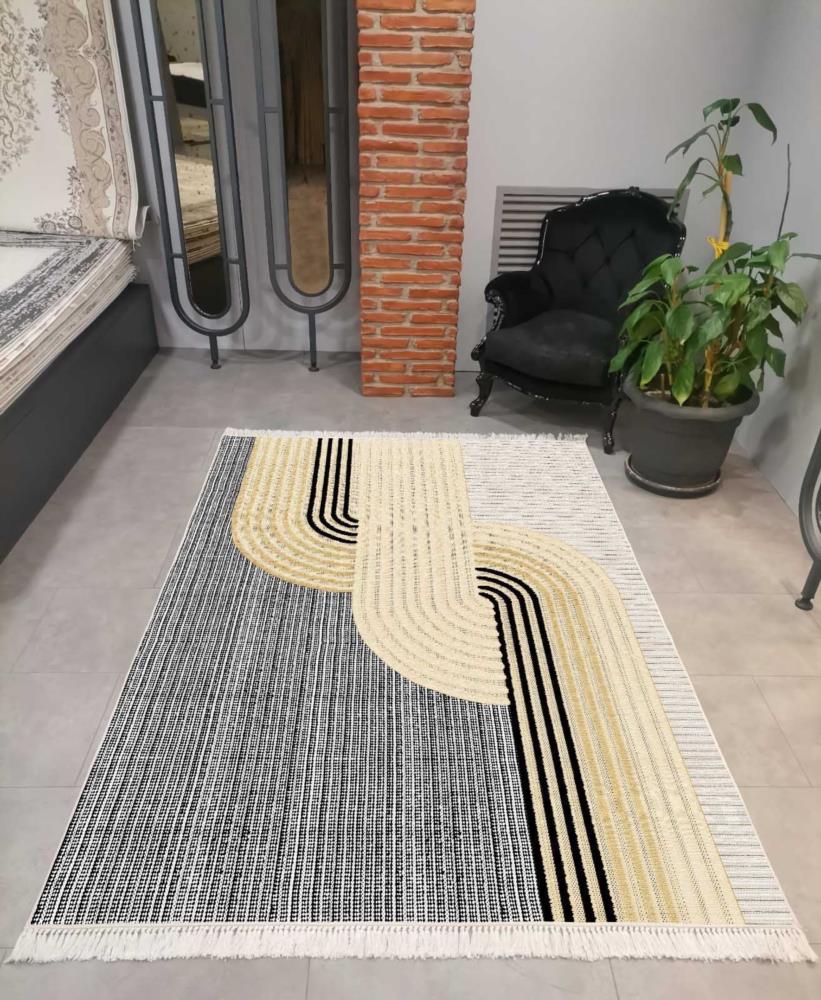 Hitit Halı Naturel Dokuma Dekoratif Kaymaz Taban Halı 6444 Gold Renk.