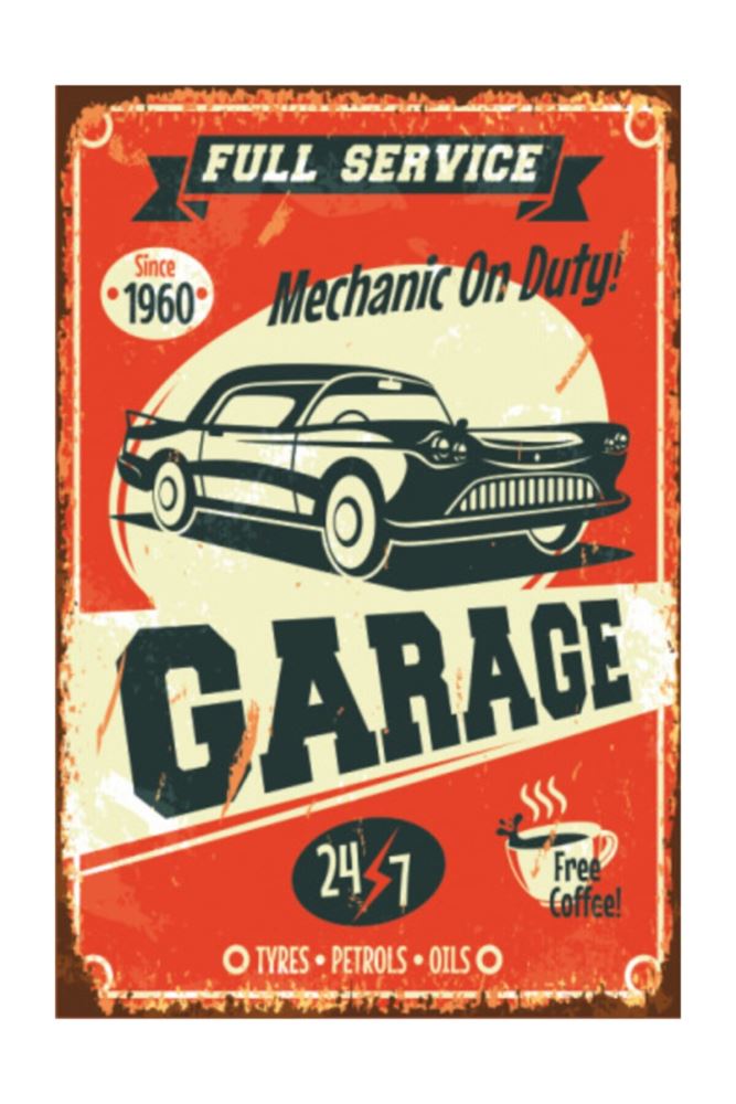 klasik araba garaj retro vintage ahsap poster.