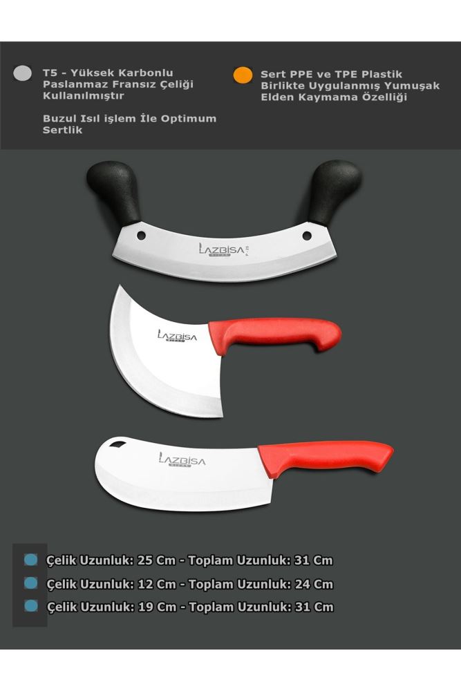 Lazbisa Stalen Keukenmessenset Vlees Kip Pita Ui Pizza Cleaver Crescent ...
