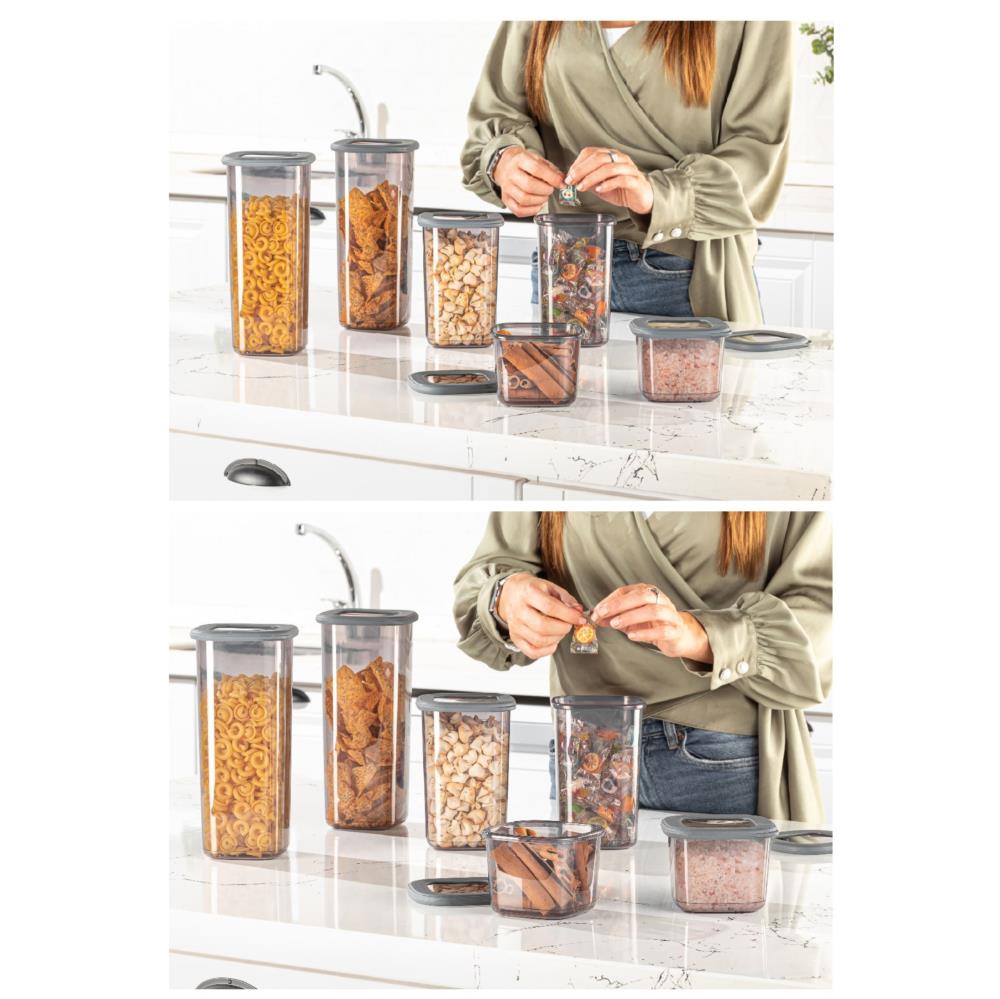 Vienev Labeled Square Food Storage Container Set of 6 Large 1.75 Liter ...