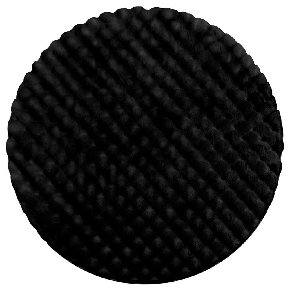 Soft Premium Bubble Rabbit Pelt Plush Carpet Runner - Round - Black.