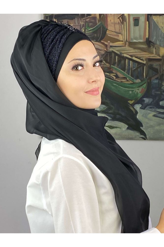 Single Unit Sultan Model verzamelde Franse chiffon zwarte kantenklare ...