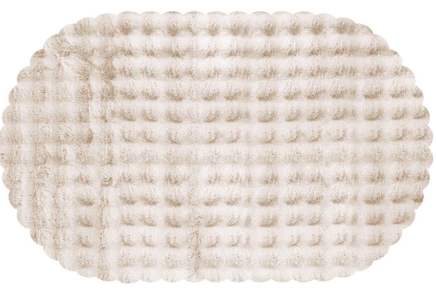 Soft Premium Bubble Rabbit Pelt Plush Carpet Runner - Oval - Stone.