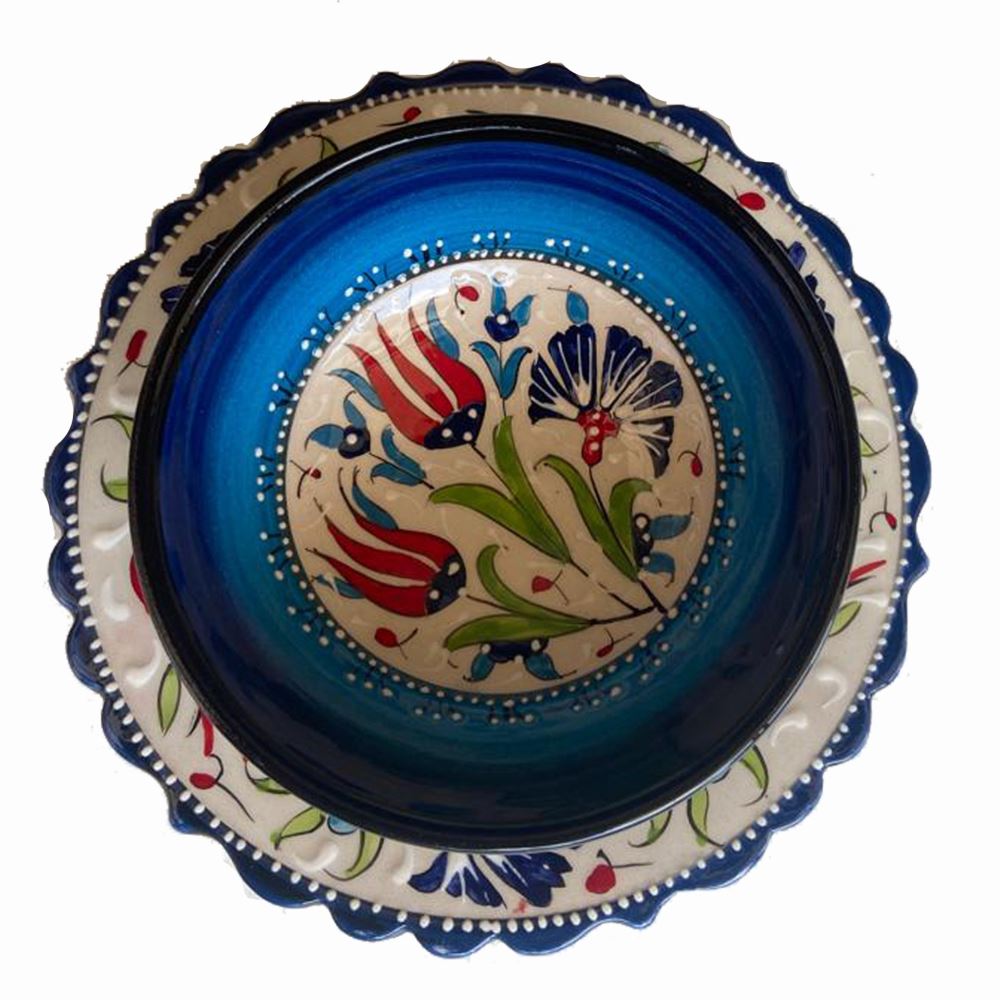 Tabaklı Çerezlik Pasta Seti 1 tane El Dekoru 13*5,5 cm Seramik Kase 1 ...