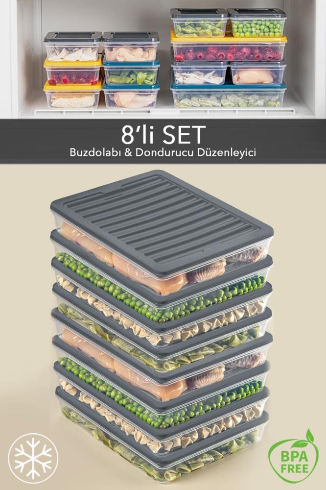 Meleni Home 8'li Saklama Kabı 8X2400 ml Antrasit