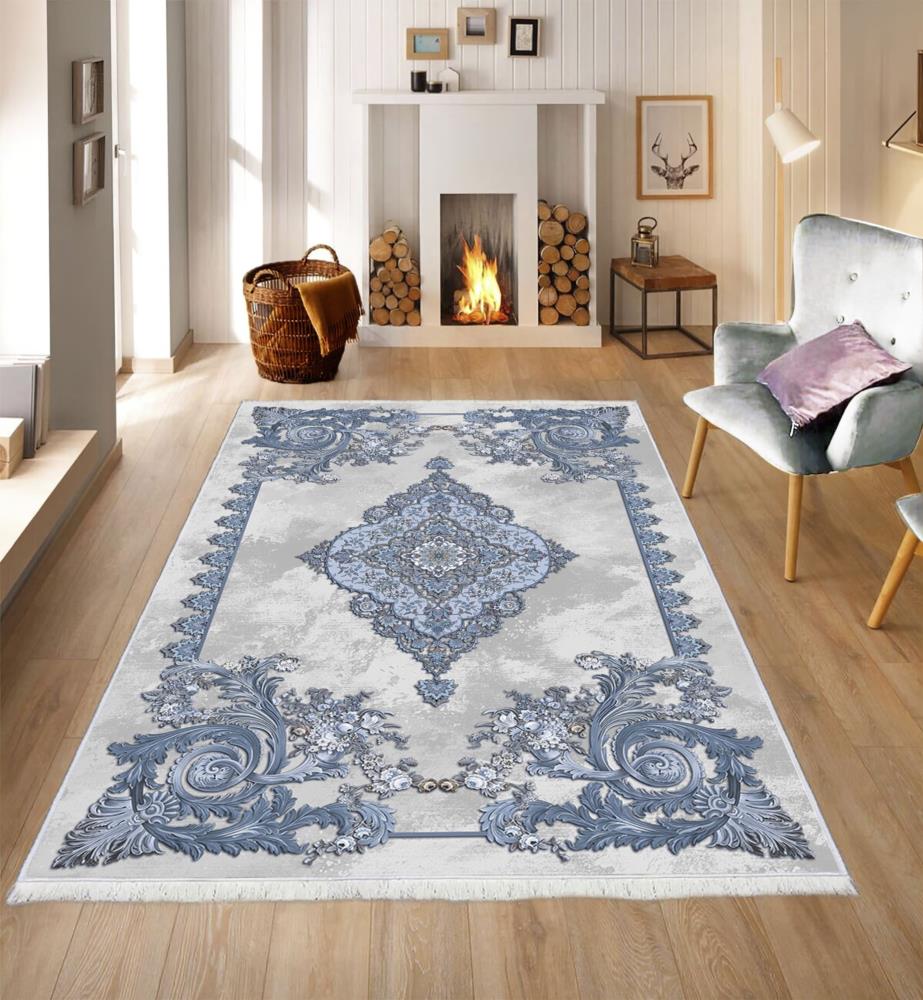 Aldora Dijital Baskılı Dot Taban Saçaklı Kaymaz Halı E4145.