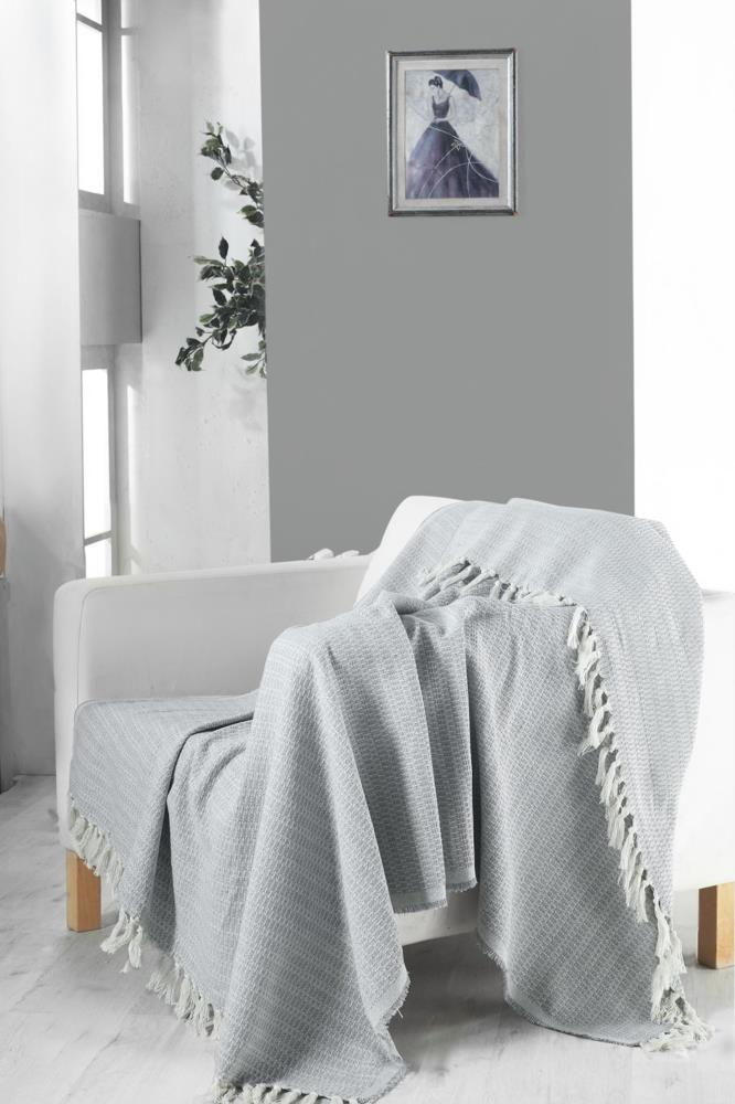 Evim Home %100 Pamuk İplik Boyalı Koltuk Örtüsü Esfira- Gri - Alkapida.com