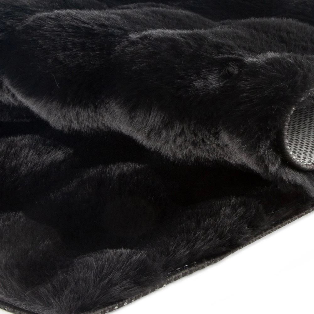 Soft Premium Bubble Rabbit Pelt Plush Carpet Runner - Oval - Black.