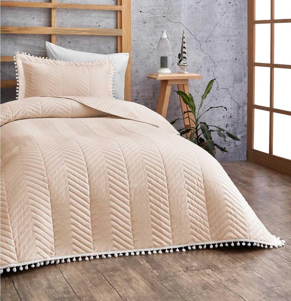 Evlen Home Quilted Pompom Single Bedspread Beige