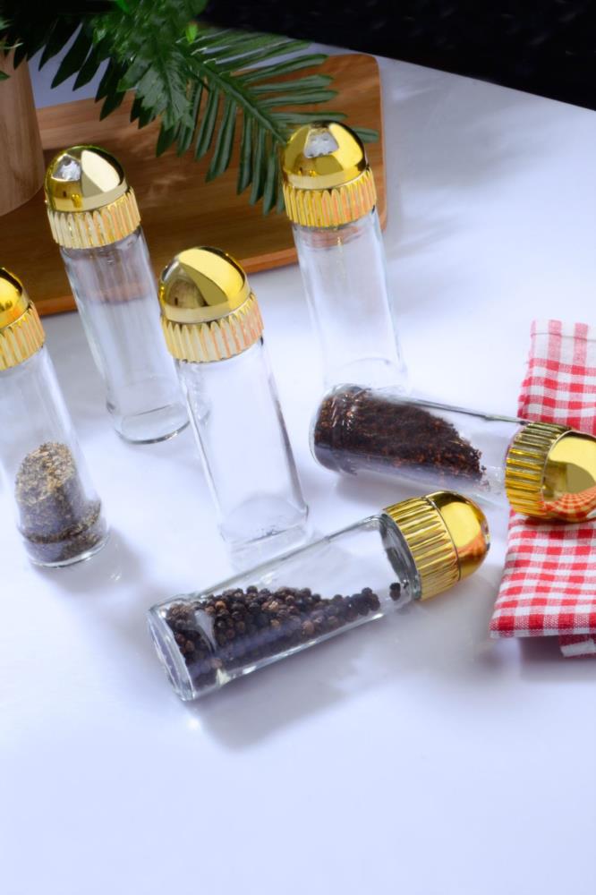 Bade Home Gold Renk Oval Kapaklı Cam 6'lı Baharatlık Seti 2734.