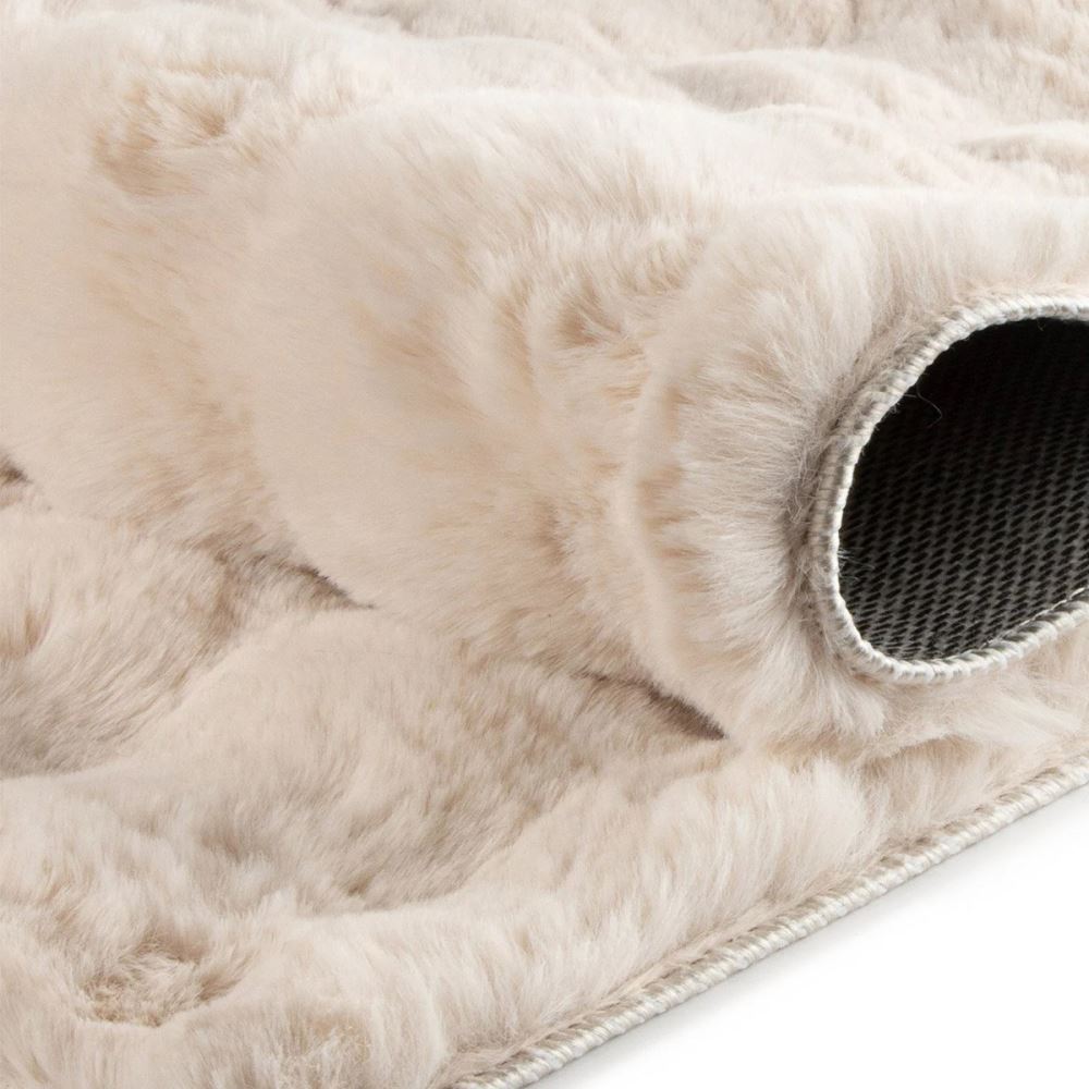 Soft Premium Bubble Rabbit Pelt Plush Carpet Runner - Round - Stone.