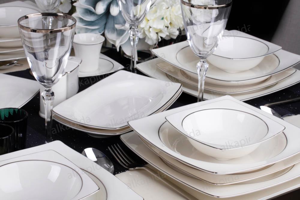 Güral Porselen 85 Parça Kare Caroline Bone Yemek Takımı 85KYT226.