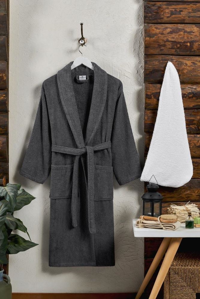 Semecca FLAT LOCK SHAWL COLLAR WHITE BONNET BATHROBE.