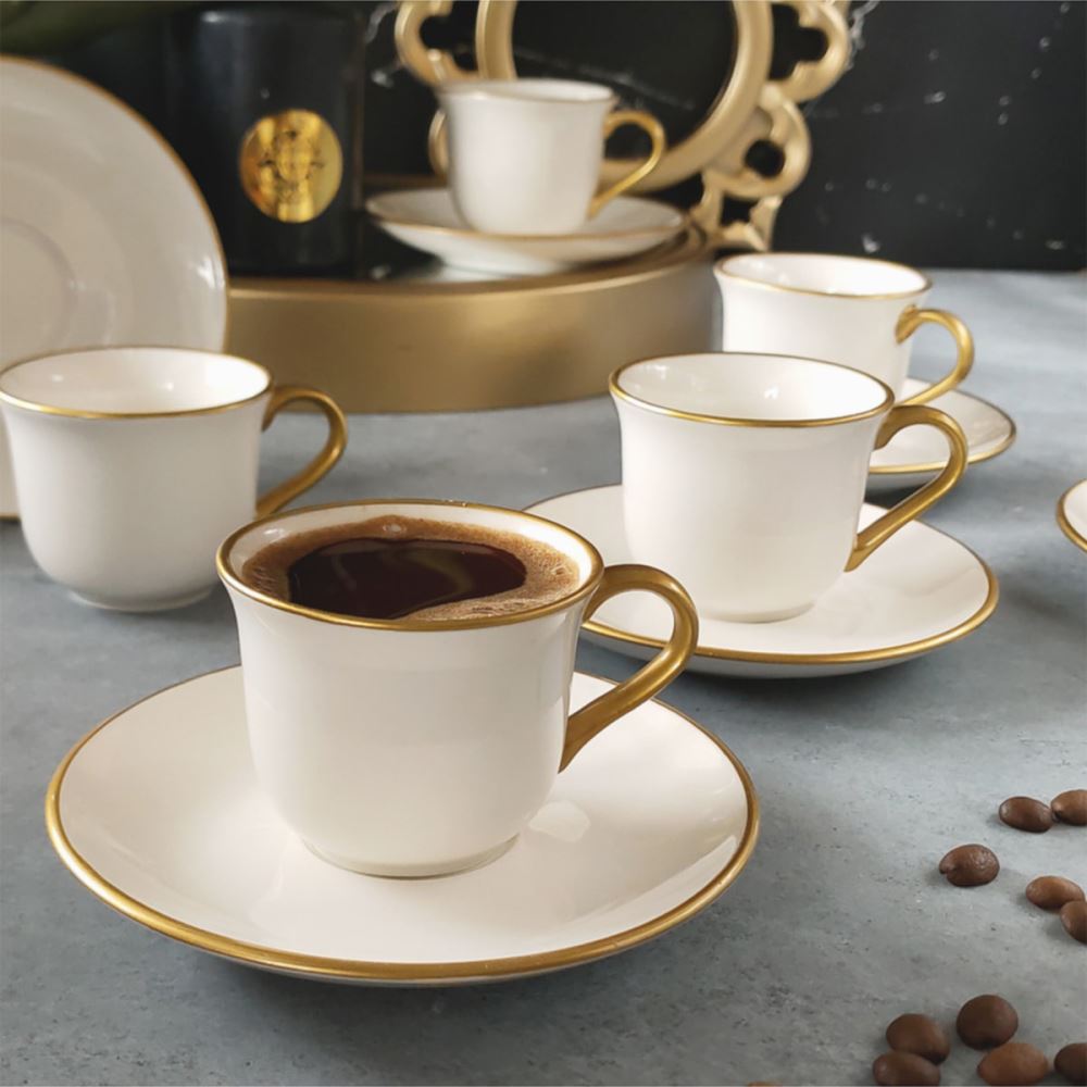 Siena 6 Kişilik Yaldızlı Türk Kahvesi Fincan Takımı Krem.