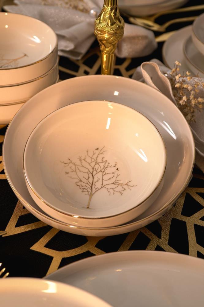 Farika Porselen Hayat Ağacı Altın Renk Yaldız 24 Parça 6 Kişilik ...