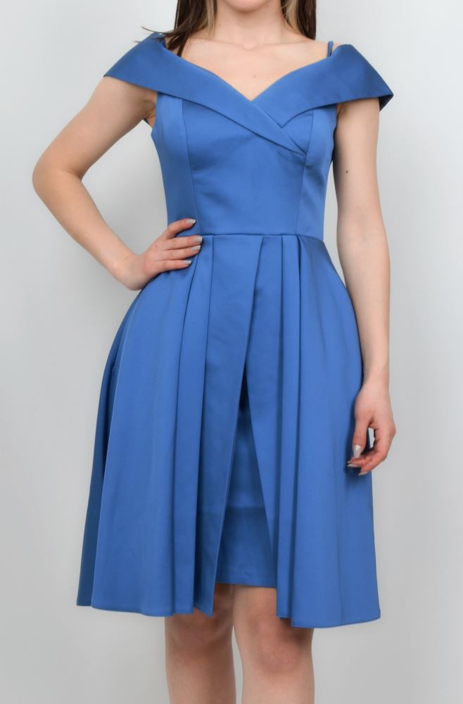 ALİS DRESS HAVUZ YAKA İNDİGO RENGİ SATEN ELBİSE.