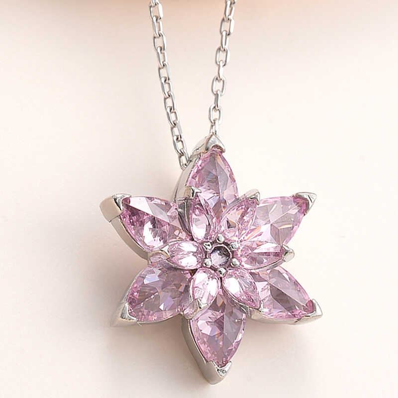 SILVER Pink Lotus Flower Necklace