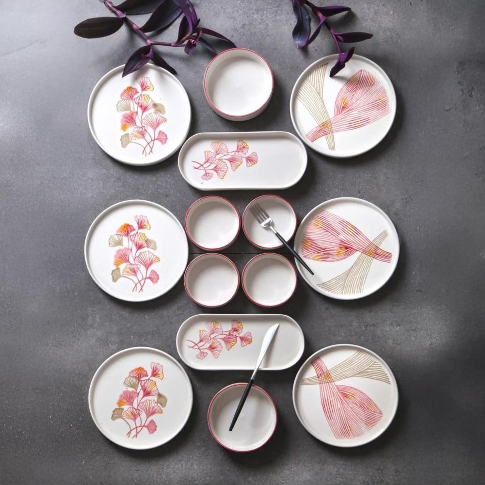 Kitchen Life 14 Piece 6 Person Ginkgo Stackable Breakfast Set Breakfast ...