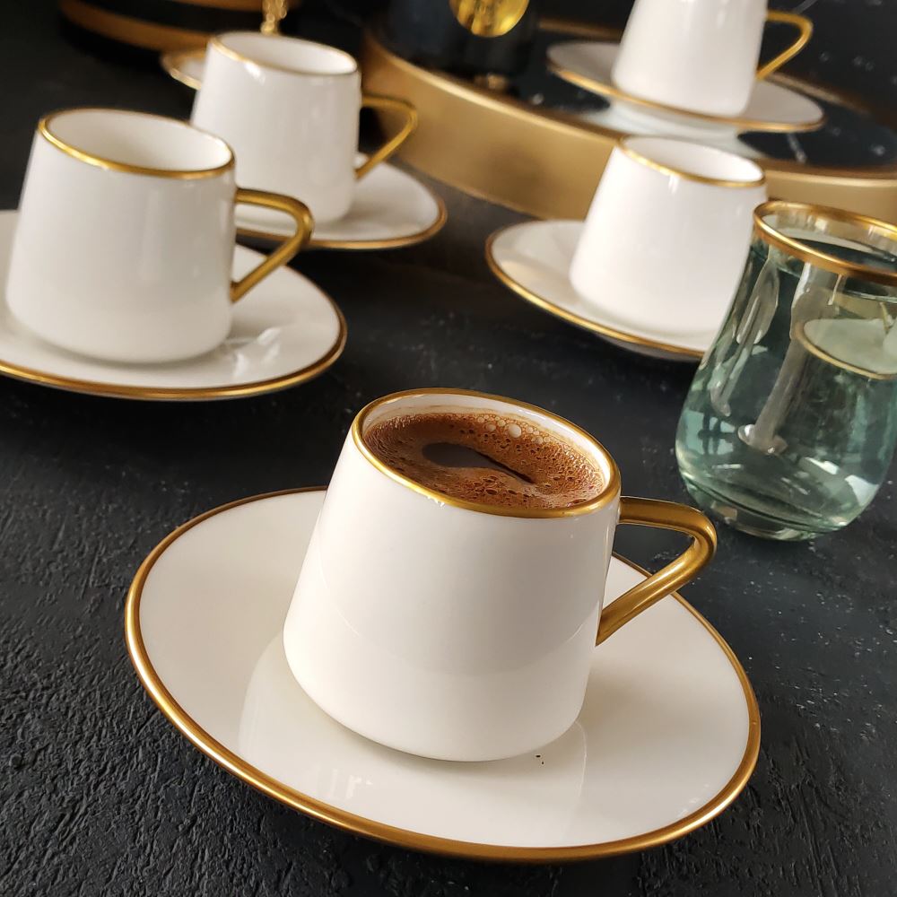 Vega 6 Kişilik Yaldızlı Kahve Fincan Takımı Sade.