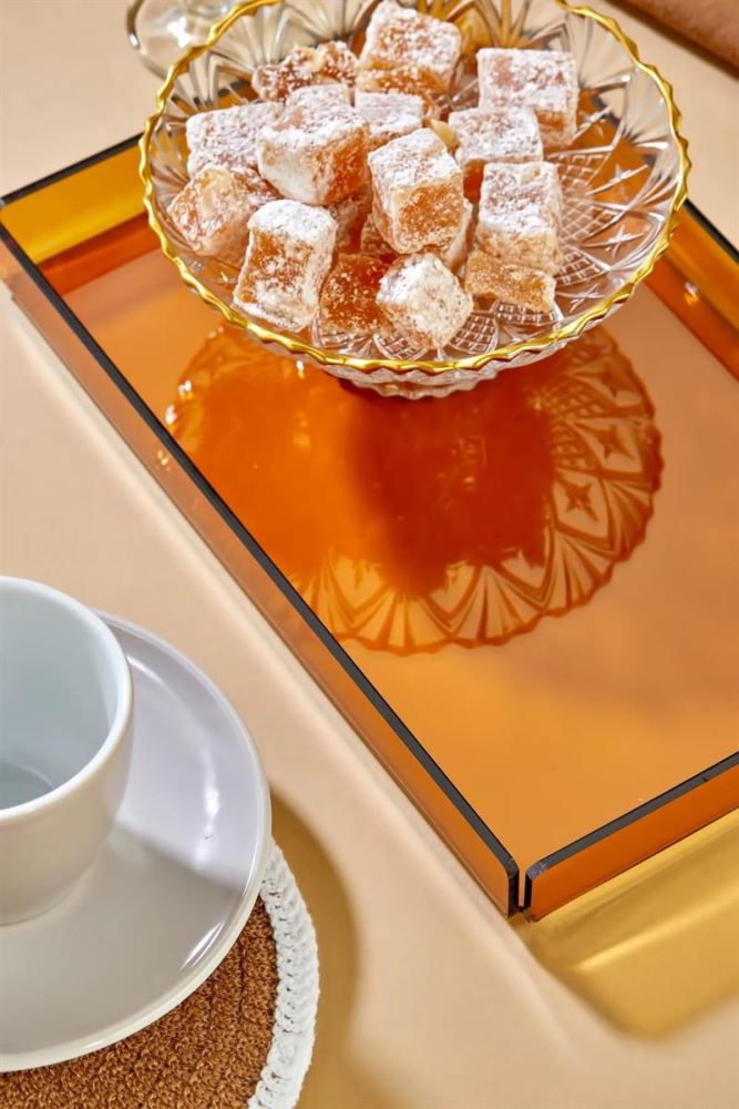 MHK Collection Pleksiglas Amber Rengi Dekoratif Sunum Tepsisi.