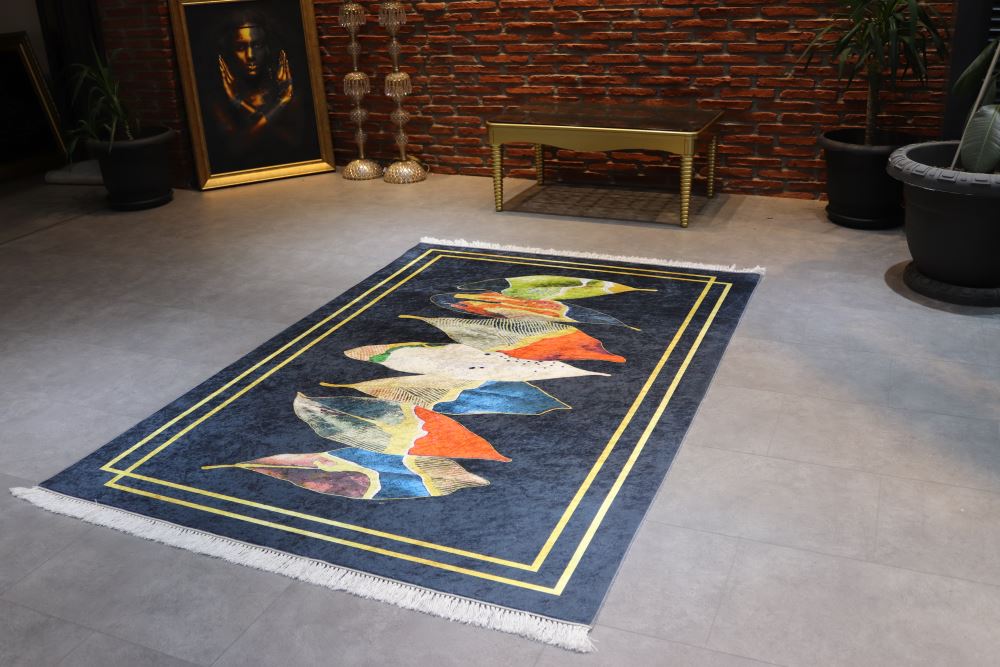 Hitit Halı Golda Model Puffy Bambu Dokuma Kaymaz Taban Yıkanabilir Halı.