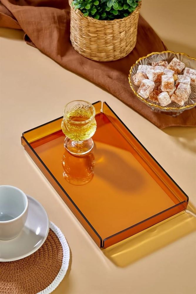 MHK Collection Pleksiglas Amber Rengi Dekoratif Sunum Tepsisi.