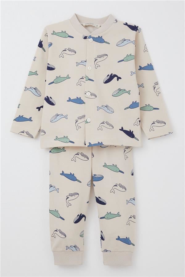 Breeze Baby Boy Pajama Set Cute Fishes Beige 4 Months-1 Years.