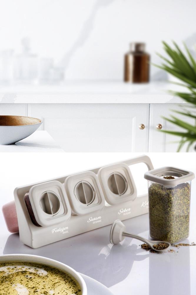 Kitchen Life 12 Piece Self Adhesive Square Spice Set Cream.
