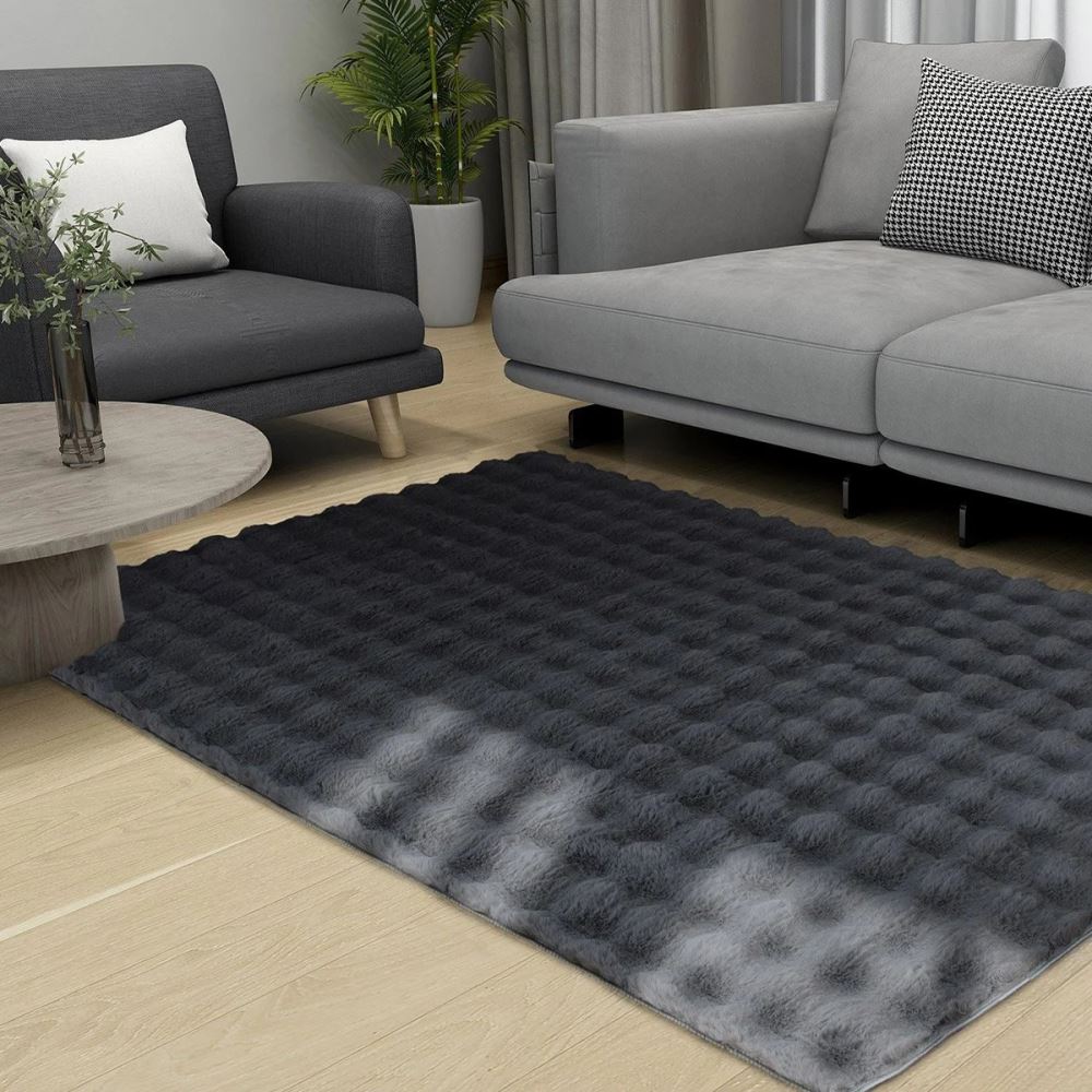 Soft Premium Bubble Rabbit Pelt Plush Carpet Runner - Plain - Anthracite.