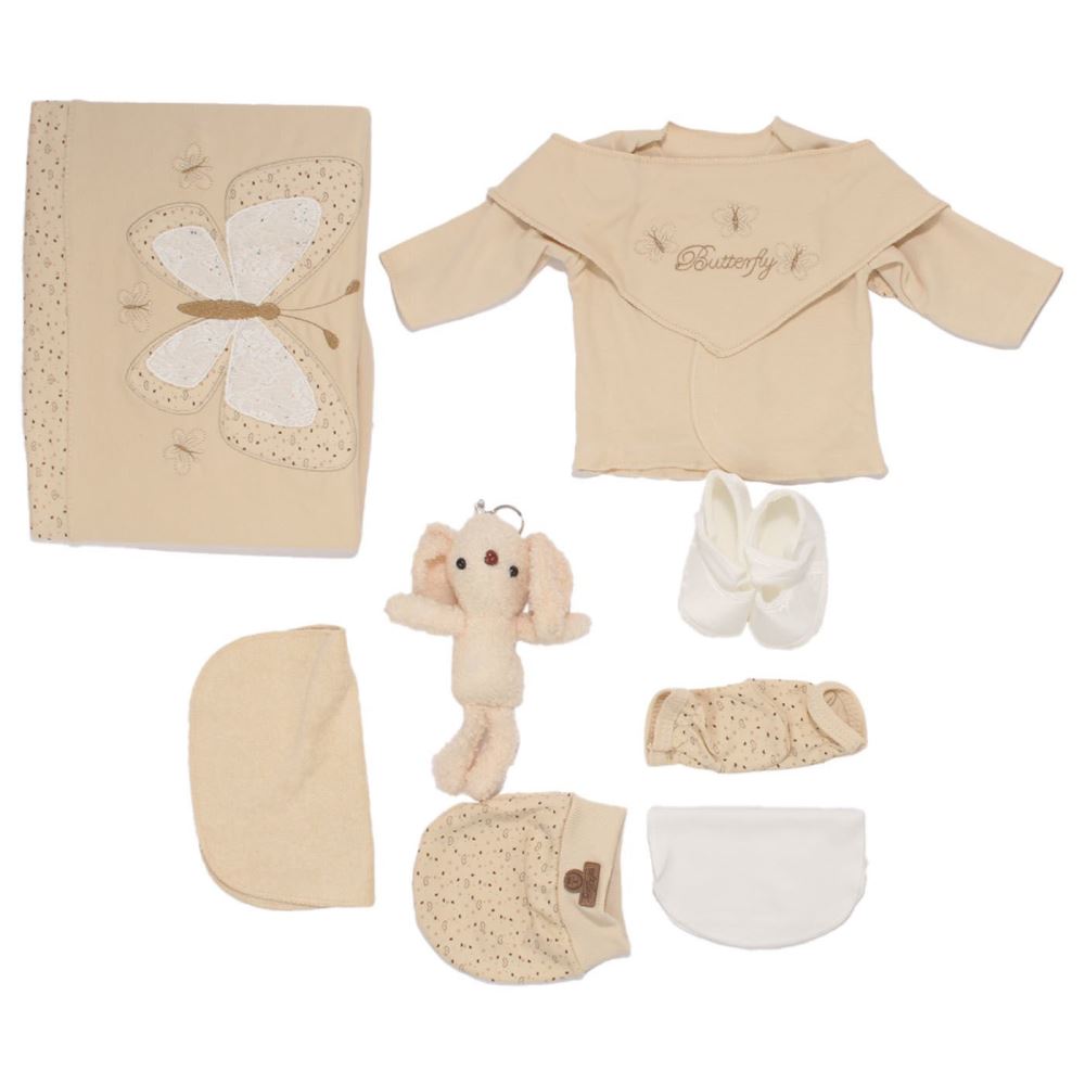 Baby Girl Beige Butterfly Patterned Rabbit Gift Organic 10 Piece ...