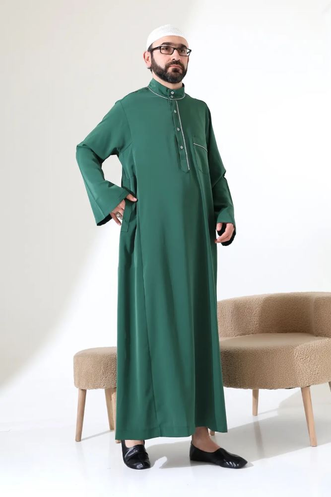 Erkek Hac ve Umre Kıyafeti Hakim Yaka Uzun Dubai Krep Cellabiye Fistan ...