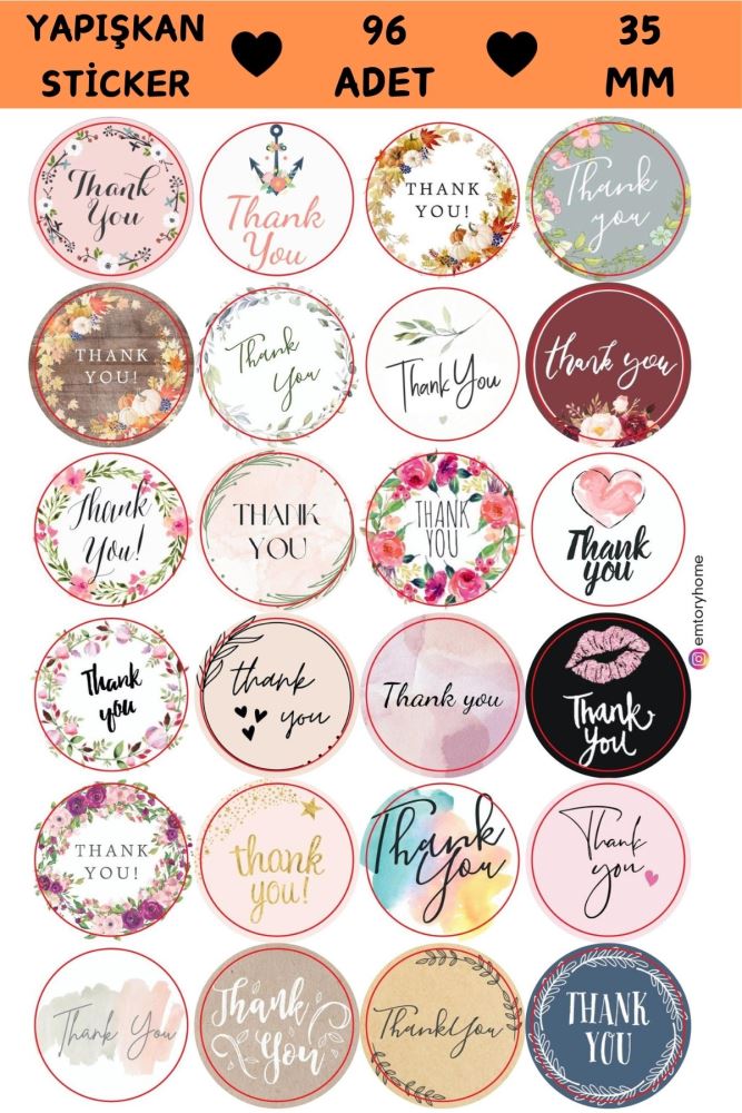 24 Types Thank You Sticker Thank You Sticker Packaging Sticker Gift ...