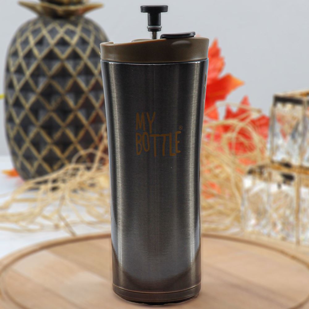 Kitchen World Metal Kapaklı French Press Termos Mug Bardak Kupa Siyah.