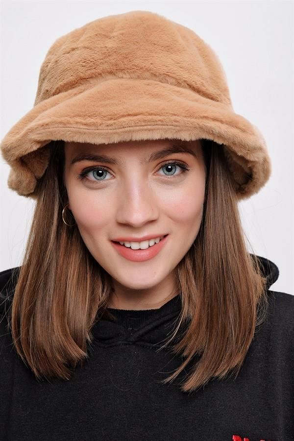 Cappuccino Peluş Bucket Şapka.