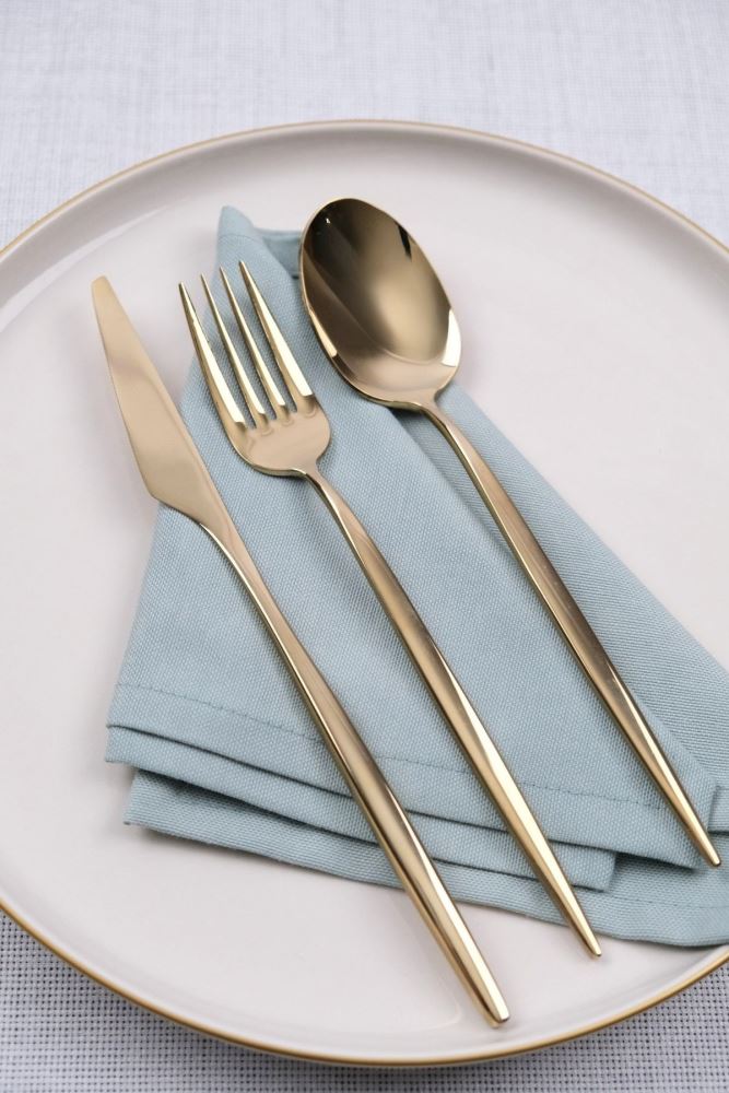 Lugga Ece Titanium Goud Servies Vork Lepel Messenset 18delig.